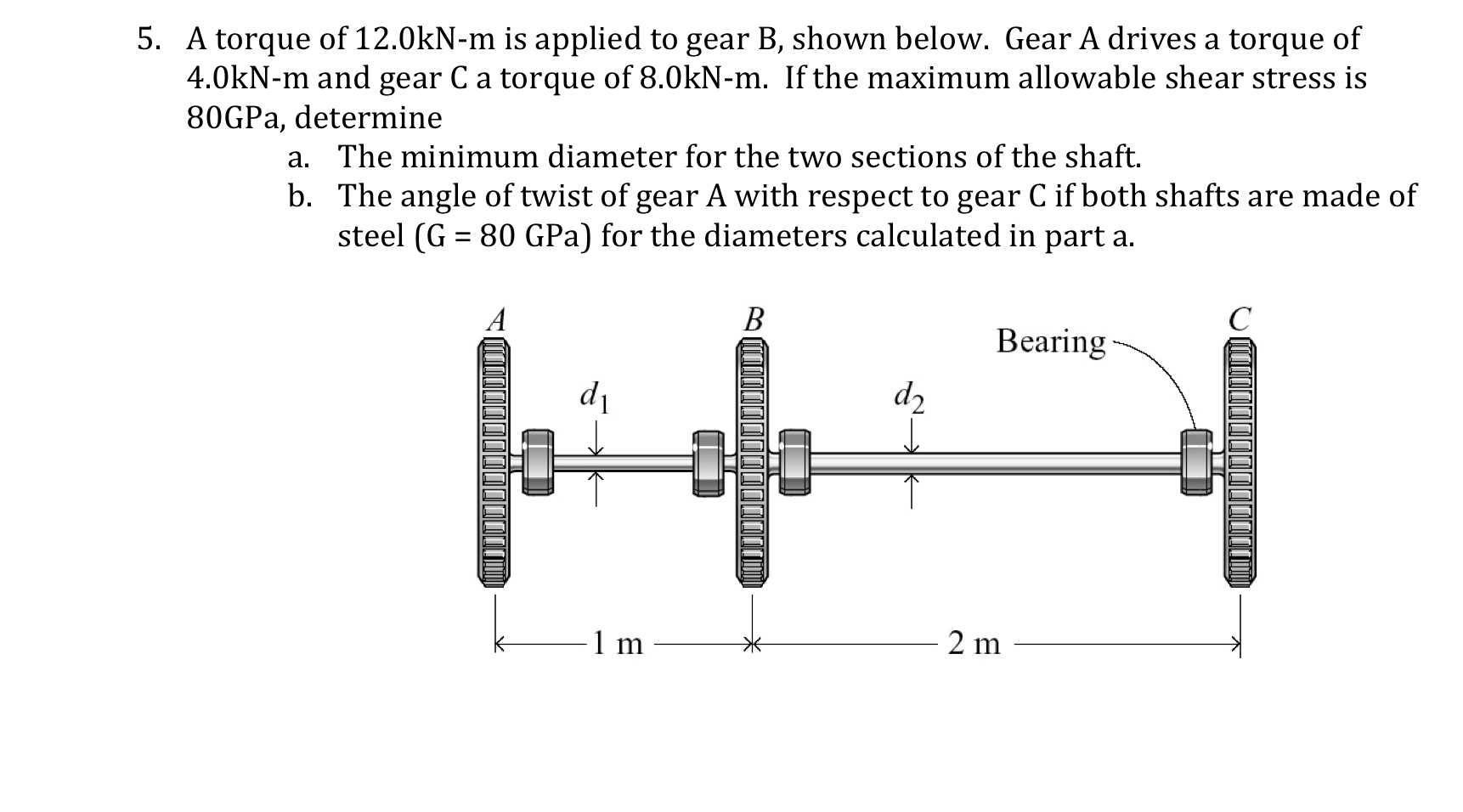 Solved A torque of 12.0kN-m ﻿is applied to gear B , ﻿shown | Chegg.com