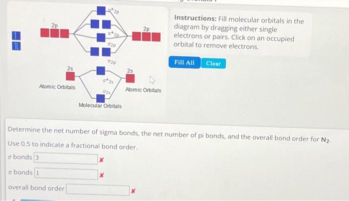Solved 2p Atomic Orbitals π bonds 1 2s overall bond order 2p | Chegg.com