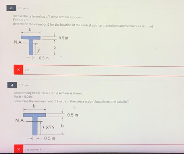 Solved An overhang beam has a T cross section as shown. For | Chegg.com