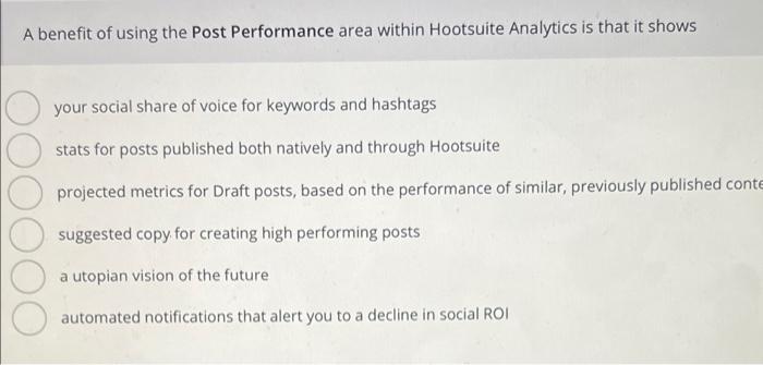 Solved A benefit of using the Post Performance area within | Chegg.com