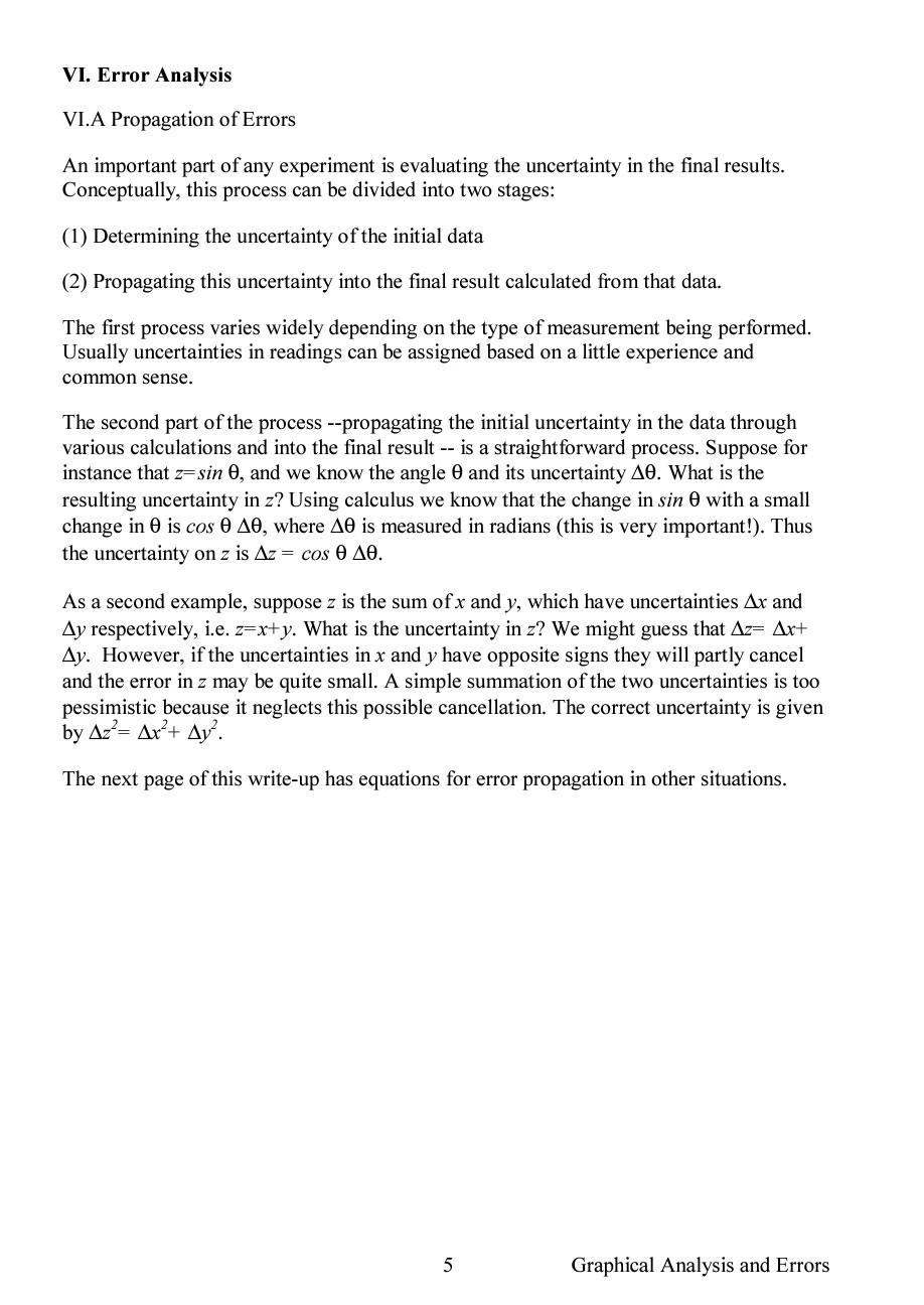 Solved VI. Error Analysis VI.A Propagation of Errors An | Chegg.com