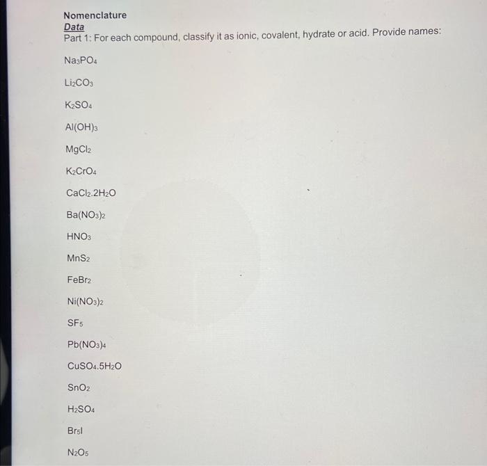 Solved Nomenclature Data Part 1: For each compound, classify | Chegg.com