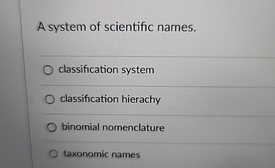 Solved A system of scientific names.classification | Chegg.com