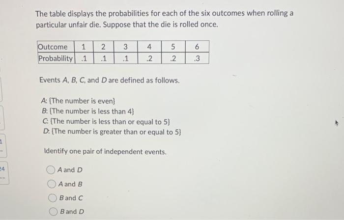 Solved The table displays the probabilities for each of the | Chegg.com