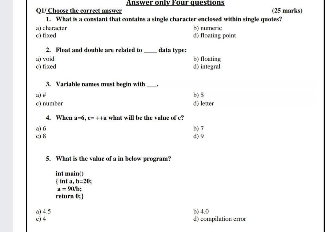 Solved Answer only Four questions Q1/ Choose the correct | Chegg.com