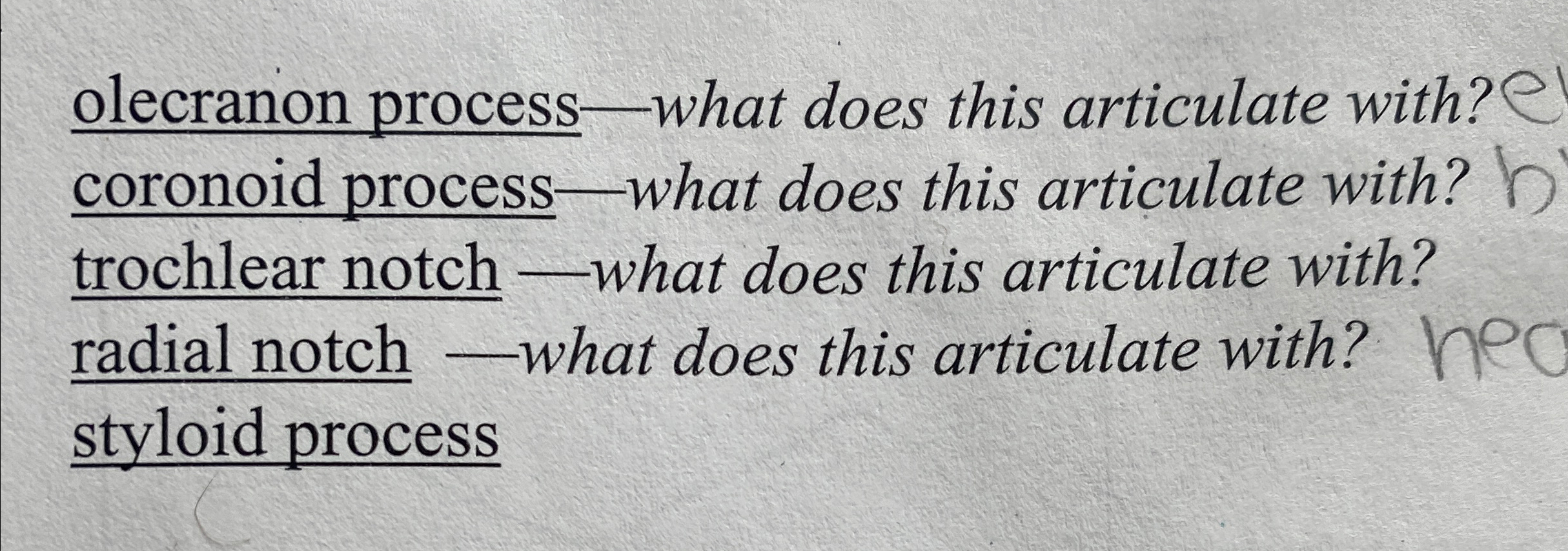 Solved olecranon process-what does this articulate with? | Chegg.com
