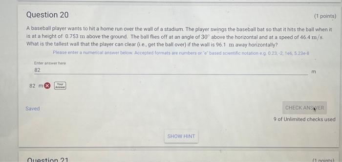 Solved A baseball player wants to hit a home run over the | Chegg.com