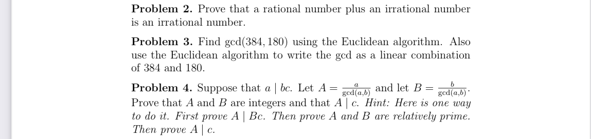 Solved Problem 2. ﻿Prove that a rational number plus an | Chegg.com