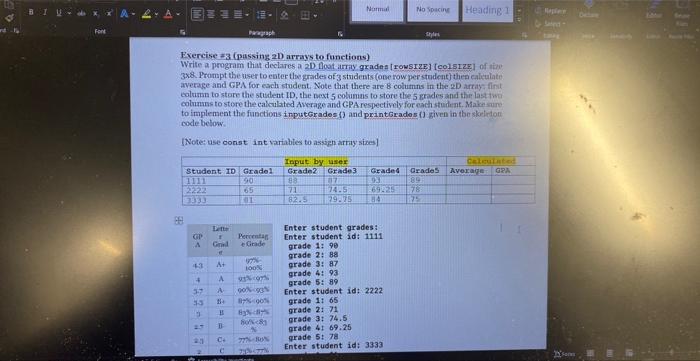 Exercise =3 (rasssing 2 D arrays to functions) 3x8. | Chegg.com