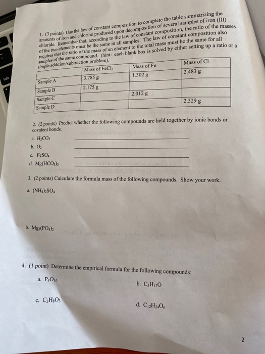 Solved 1. (3 points) Use the law of constant composition to | Chegg.com