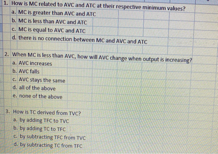 Solved 1. How is MC related to AVC and ATC at their | Chegg.com