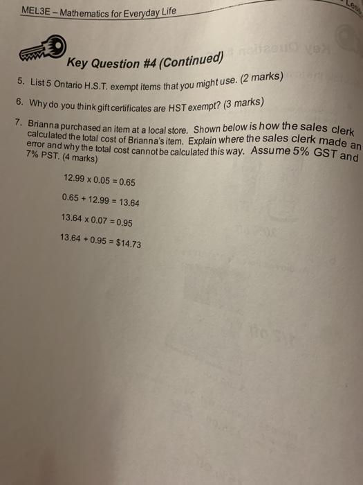 Solved MEL3E - Mathematics for Everyday Life Key Question #4 | Chegg.com