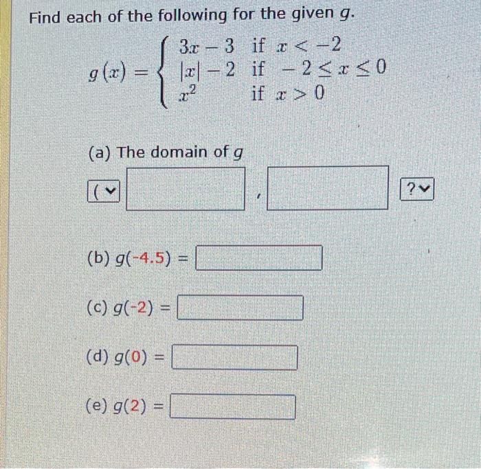Solved Find each of the following for the given g. | Chegg.com