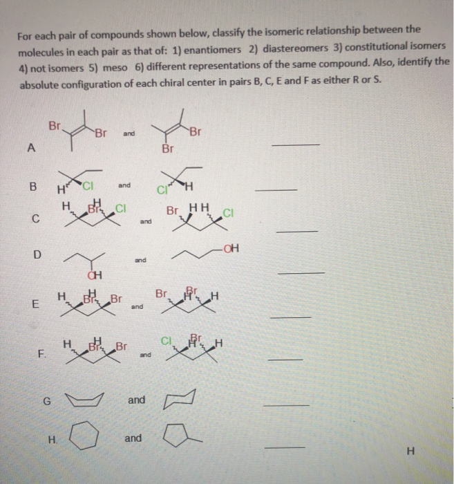 Solved For each pair of compounds shown below, classify the | Chegg.com