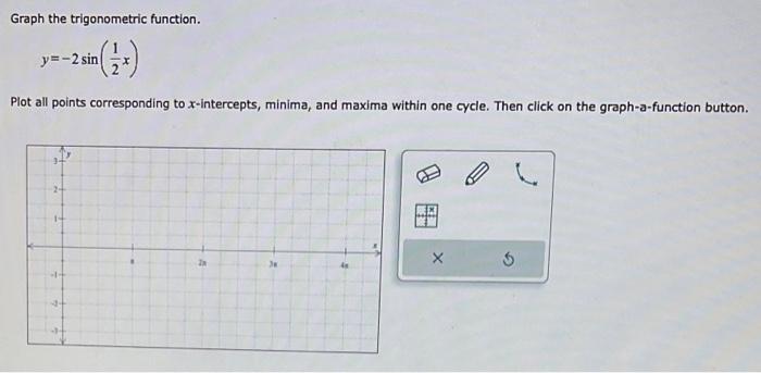 Solved Graph the trigonometric function. y=−2sin(21x) Plot | Chegg.com