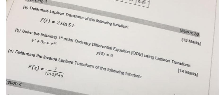 (a) ﻿Determine Laplace Transform of the following | Chegg.com