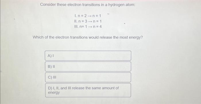 Solved Consider these electron transitions in a hydrogen | Chegg.com