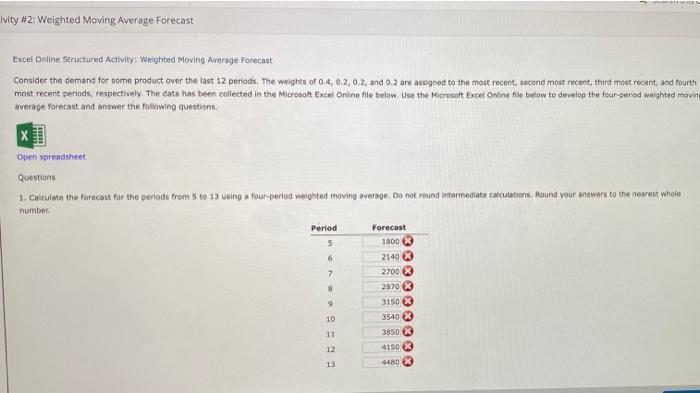 Solved Excel Ooline structured Activity: Weighted Moving | Chegg.com