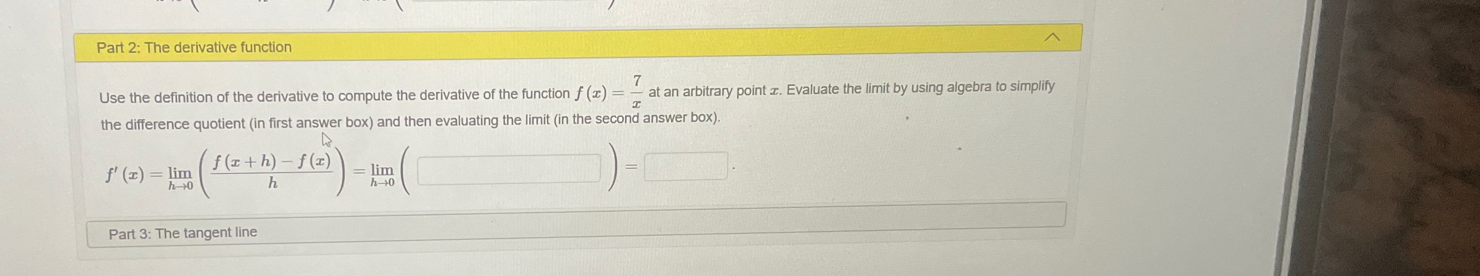 Solved Part 2: The derivative functionUse the definition of | Chegg.com