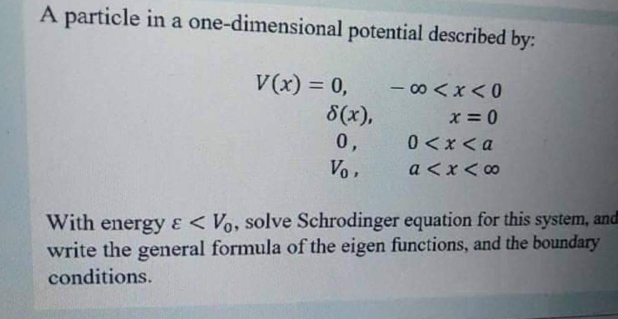 Solved A particle in a one-dimensional potential described | Chegg.com
