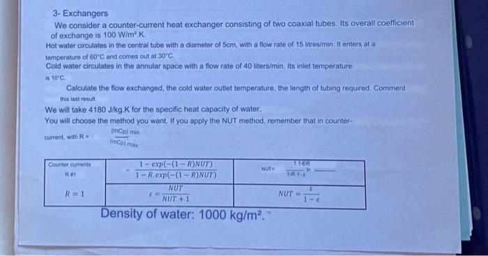 Solved 3- Exchangers We consider a counter-current heat | Chegg.com