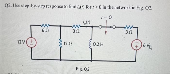 Solved Q2. Use step-by-step response to find io(t) for t>0 | Chegg.com