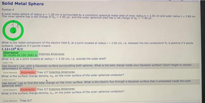 Solved A solid metal sphere of radius a =1.30 cm is | Chegg.com