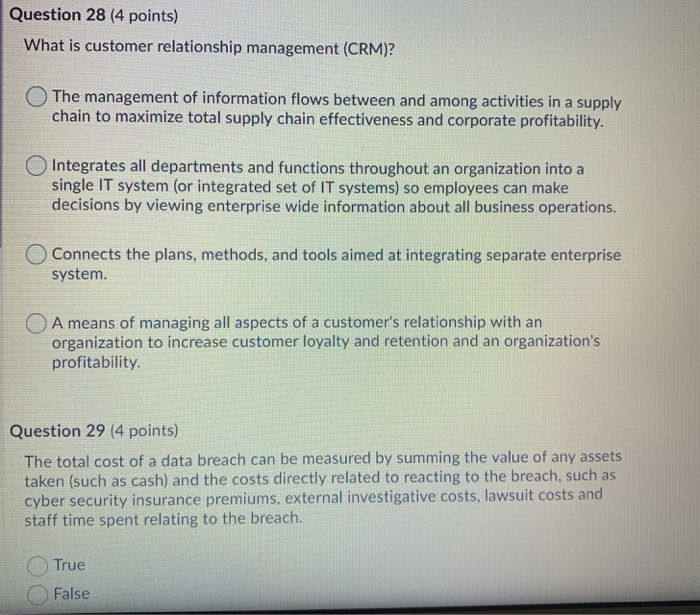 Solved Question 28 (4 points) What is customer relationship | Chegg.com