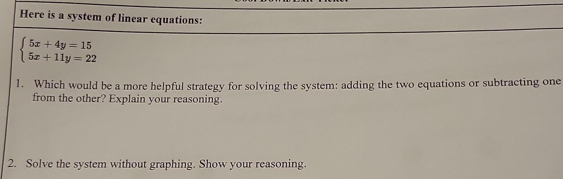 Solved 3. Solve this system of equations without graphing: | Chegg.com