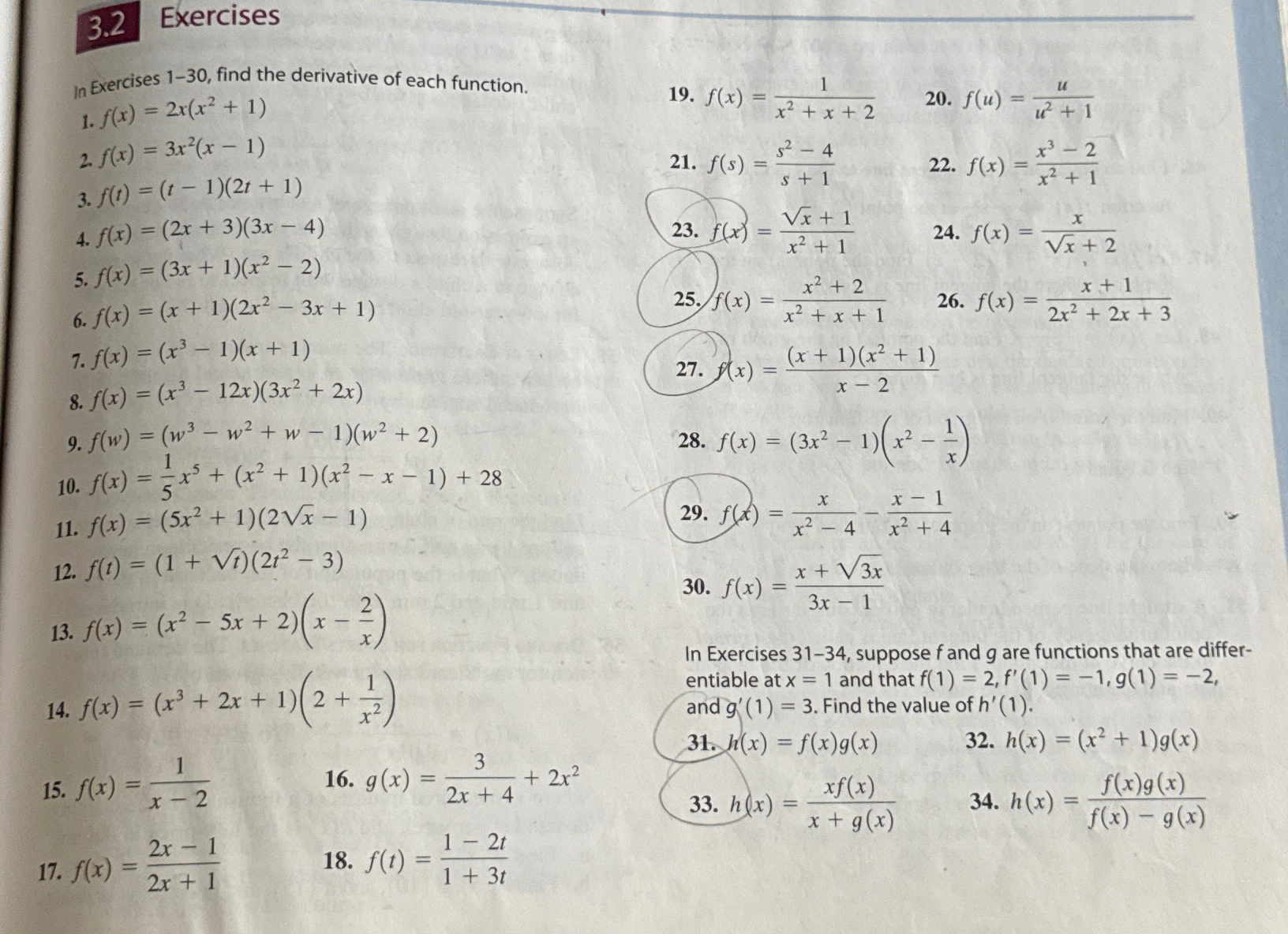 Solved 3.2 ﻿ExercisesIn Exercises 1-30, ﻿find the derivative | Chegg.com