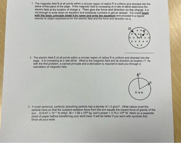 Solved 1. The magnetic field B at all points within a | Chegg.com