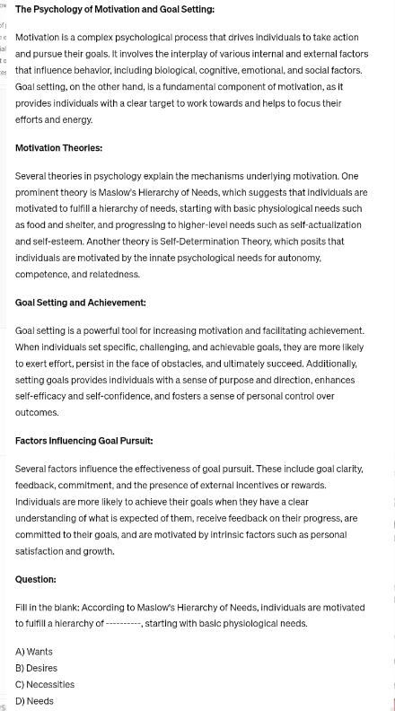 Solved The Psychology of Motivation and Goal | Chegg.com