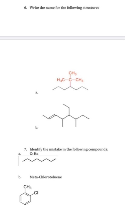 Solved 6. Write the name for the following structures сн. | Chegg.com