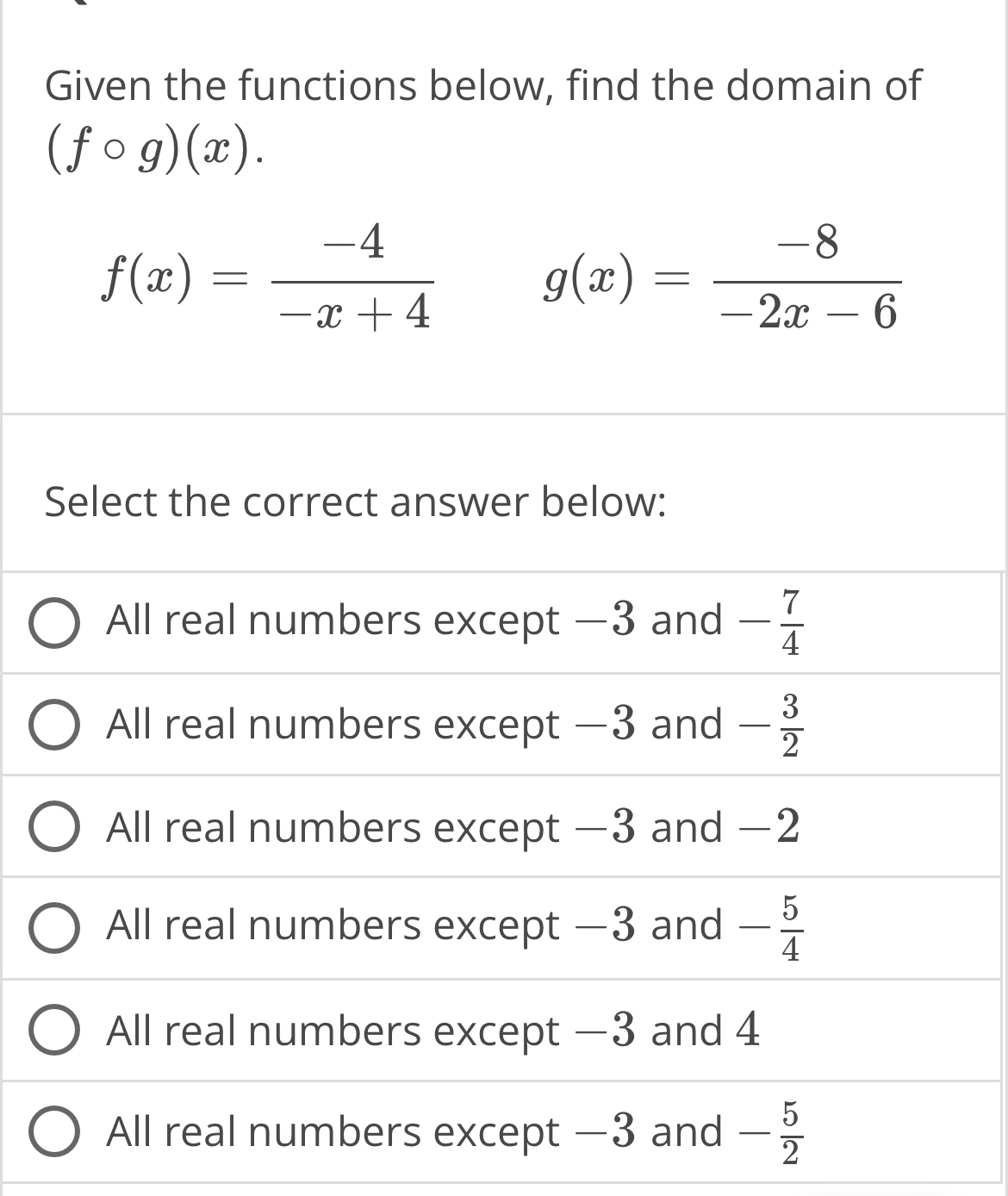 Solved Given the functions below, find the domain of | Chegg.com