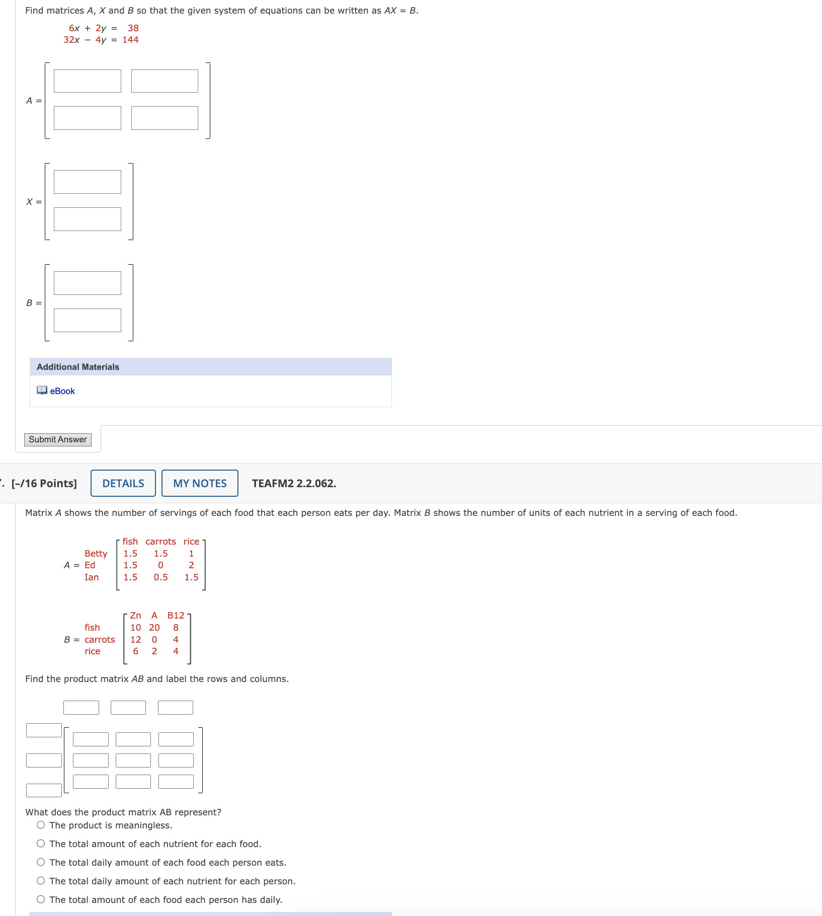 Solved Find matrices A,x ﻿and B ﻿so that the given system of | Chegg.com