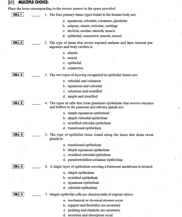 1. The four primary tissue types found in the human | Chegg.com