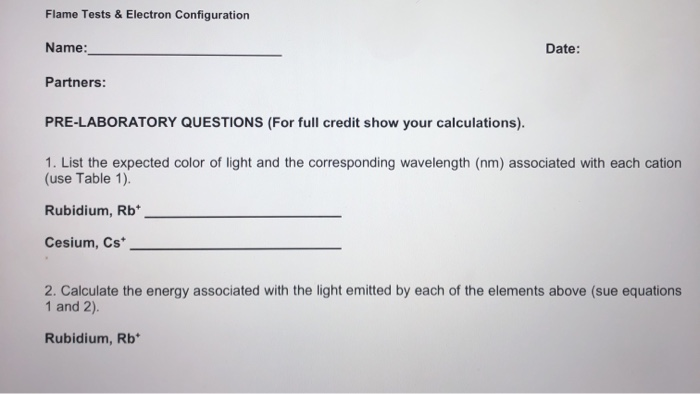 Solved Flame Tests & Electron Configuration Name: Date: | Chegg.com