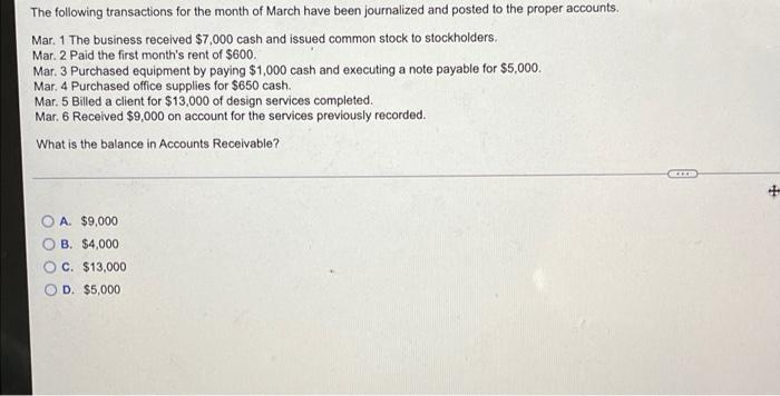 Solved The following transactions for the month of March | Chegg.com