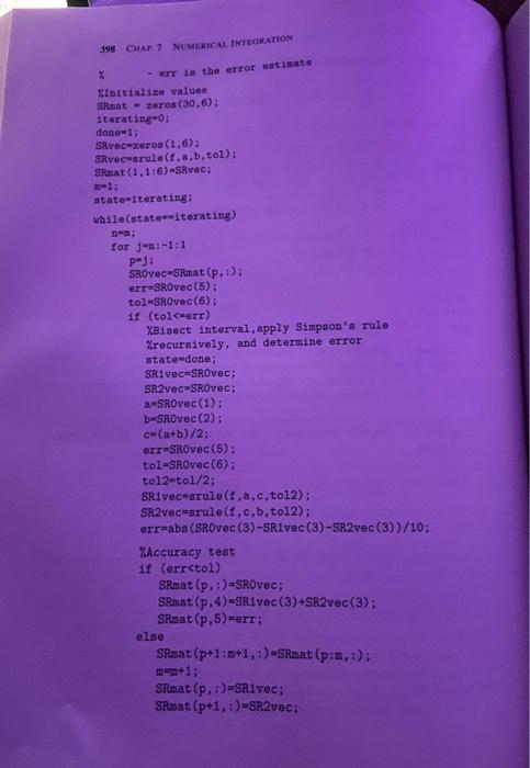 Solved Program 7.6 (Adaptive Quadrature Using Simpson's | Chegg.com