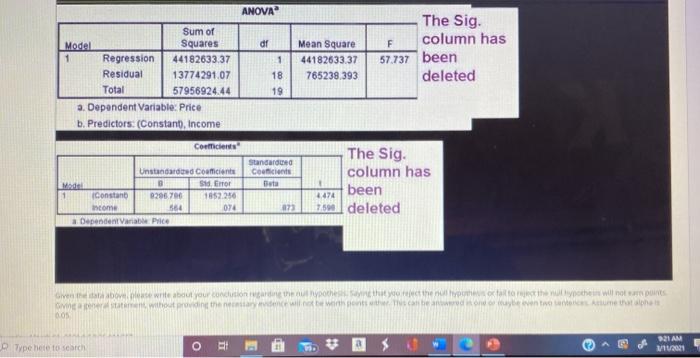 Solved ANOVA The Sig. column has F df 1 18 19 Mean Square | Chegg.com