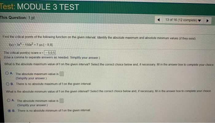 Solved Test: MODULE 3 TEST This Question: 1 pt 13 of 16 (12 | Chegg.com