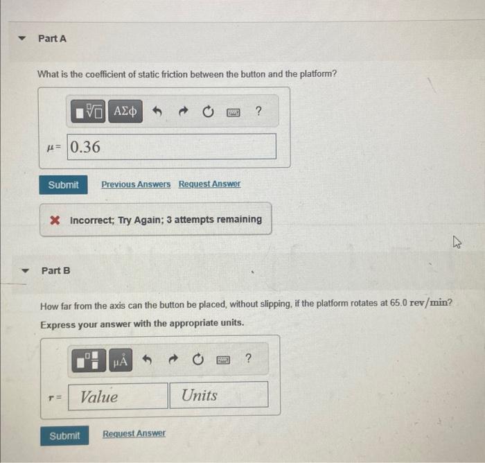 Solved A small button placed on a horizontal, rotating | Chegg.com