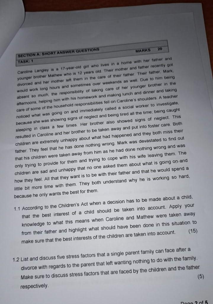Solved SECTION A: SHORT ANSWER QUESTIONS MARKS 20 TASK: 1 | Chegg.com