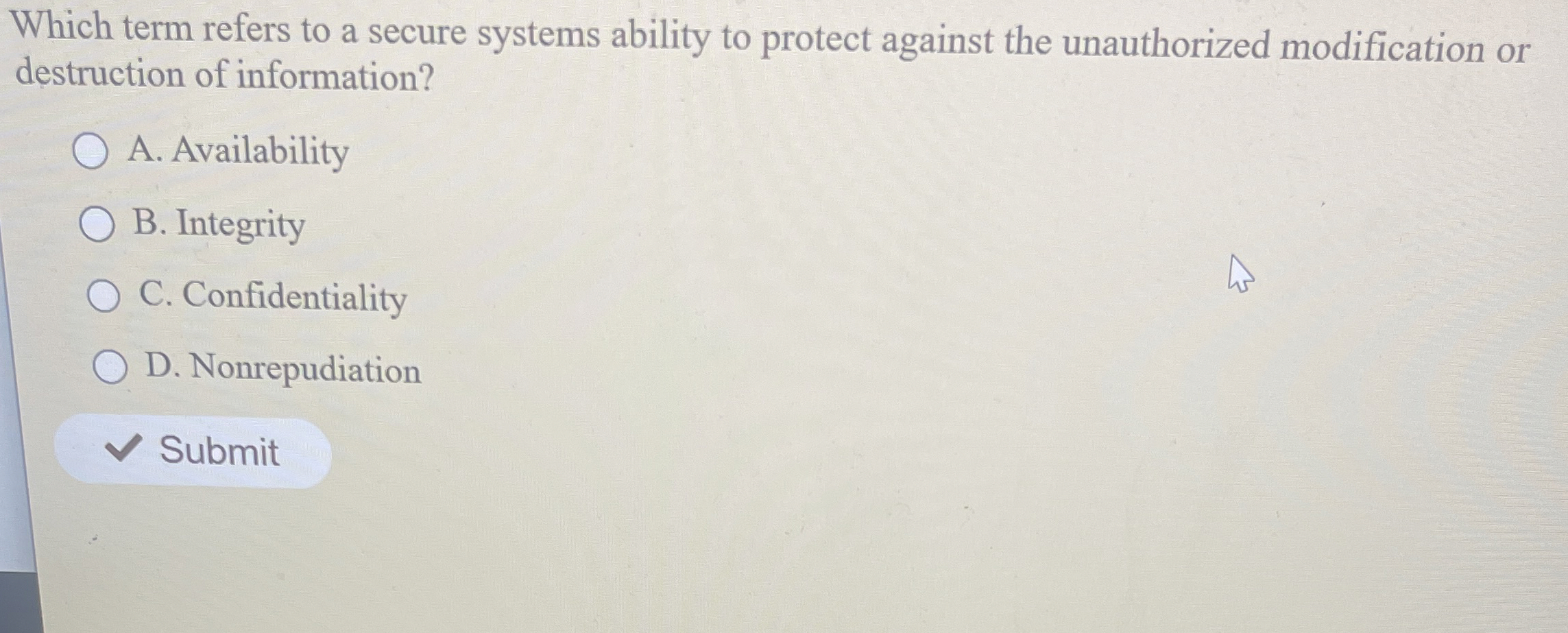 Solved Which term refers to a secure systems ability to | Chegg.com