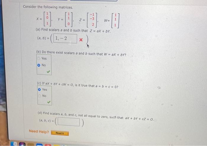 Solved Consider the following matrices. | Chegg.com