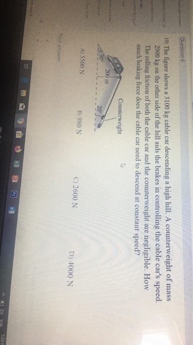 Solved Question 6 19) The figure shows a 3100 kg cable car | Chegg.com