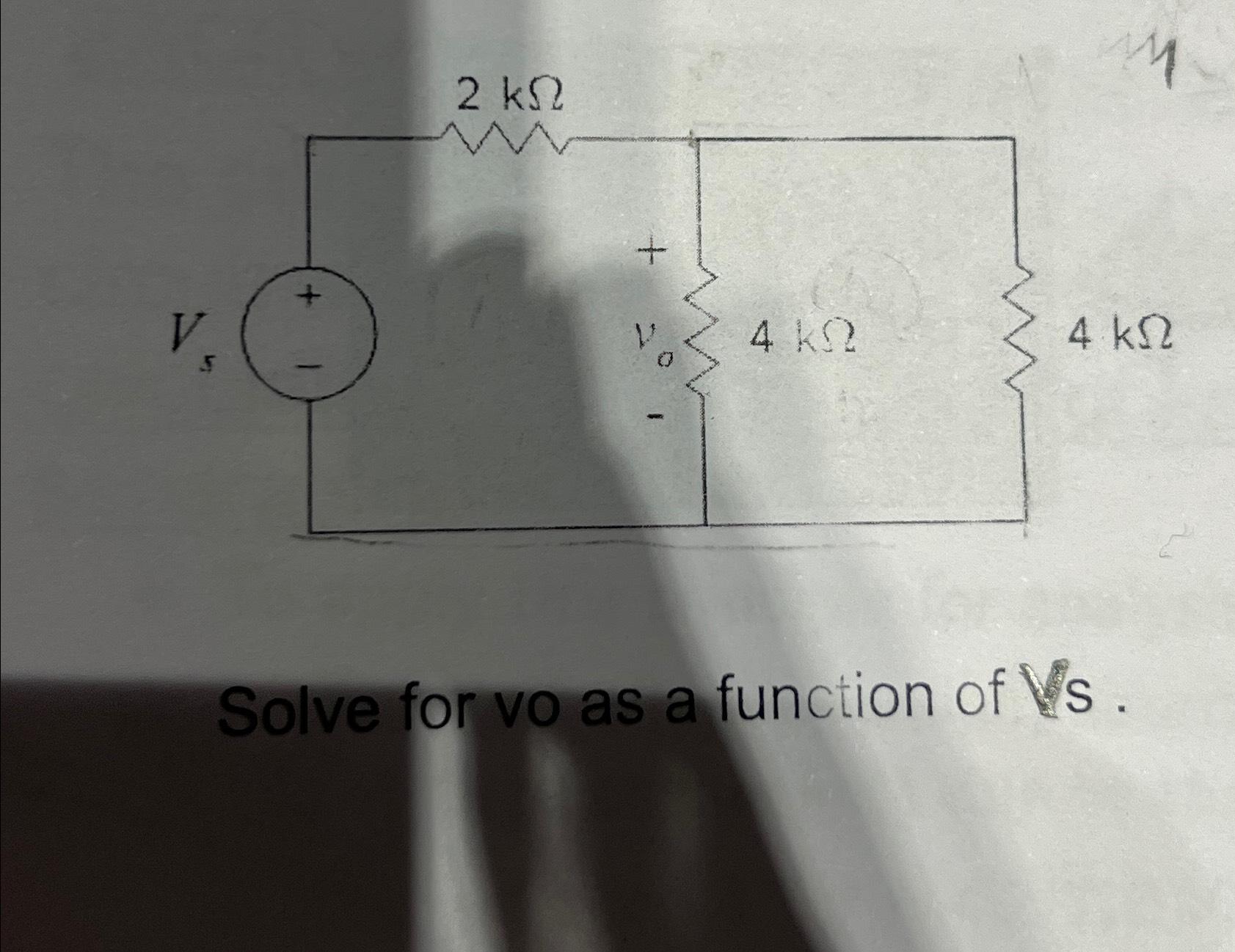 Solved Solve for vo as a function of Vs . | Chegg.com