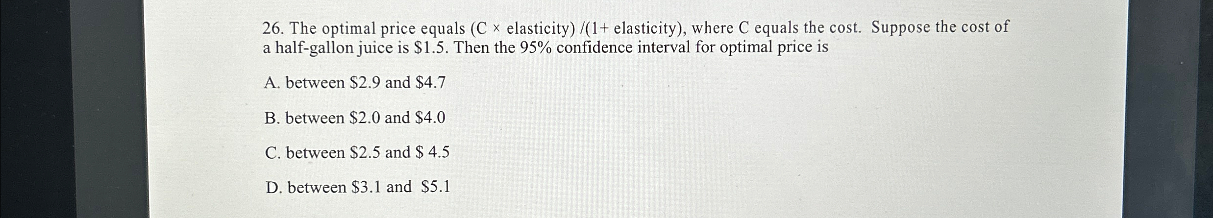 Solved The optimal price equals elasticity) ﻿ elasticity | Chegg.com