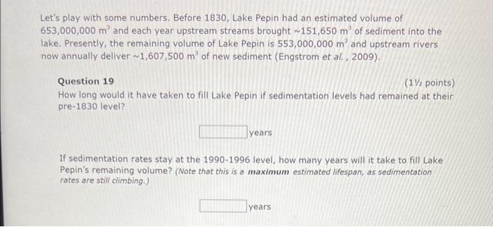 Solved Let's play with some numbers. Before 1830, Lake Pepin | Chegg.com
