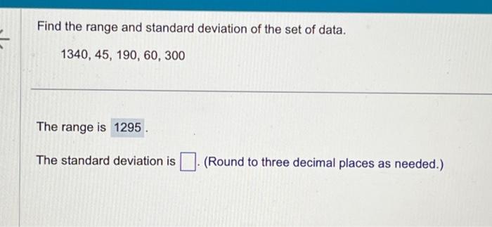 Solved Find the range and standard deviation of the set of | Chegg.com